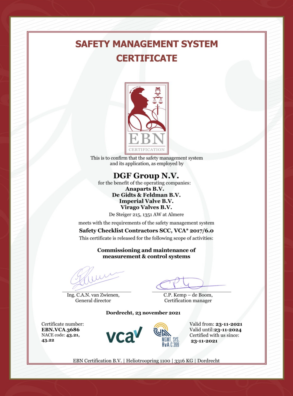 VCA certificate - De Gidts en Feldman (ENG)